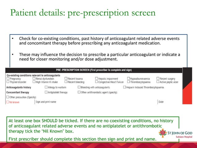 SJOG Subiaco Hospital: Anti Coagulation Chart | PPT