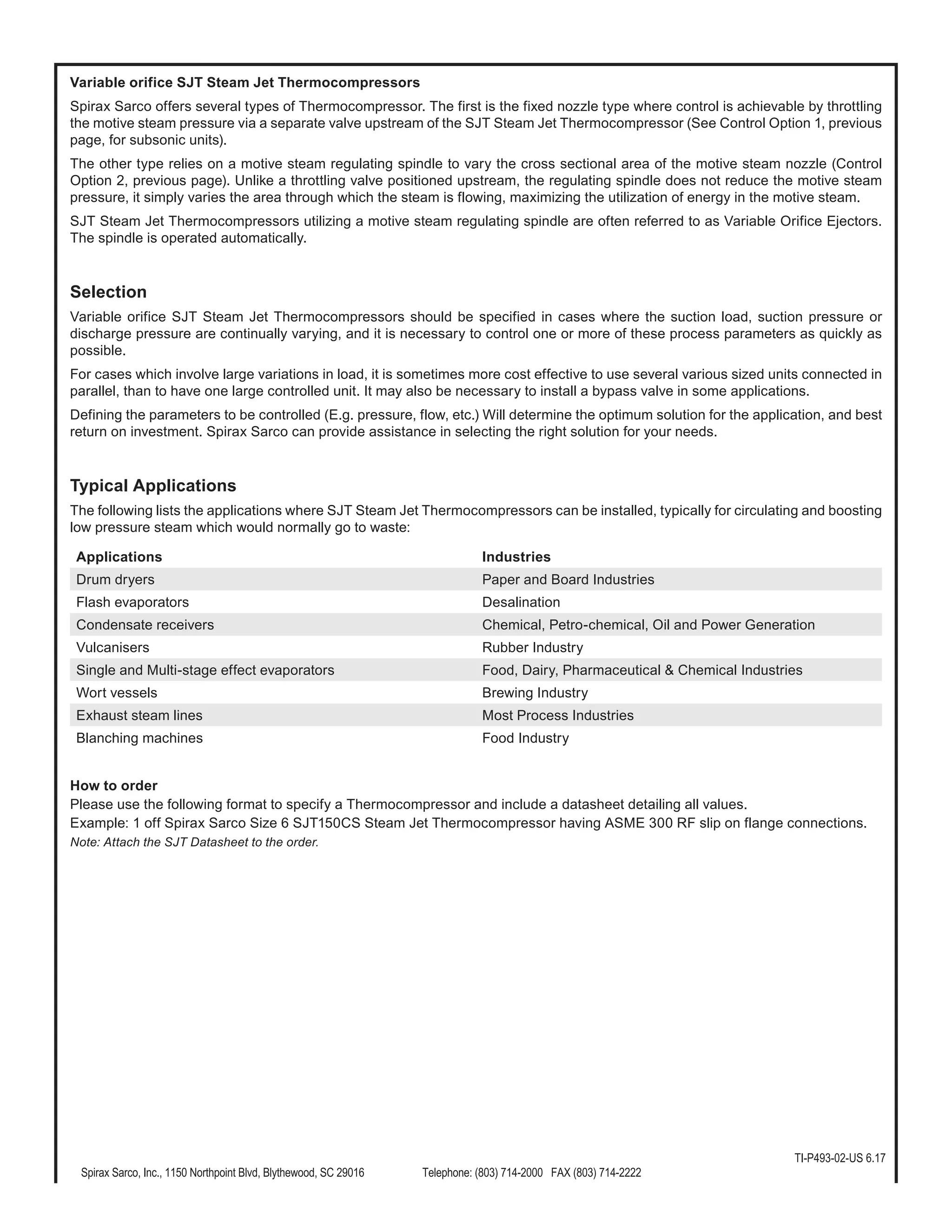 Steam Thermocompressor Technical Information | PDF