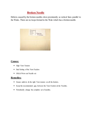 Faults in the Knitted Fabrics | DOCX