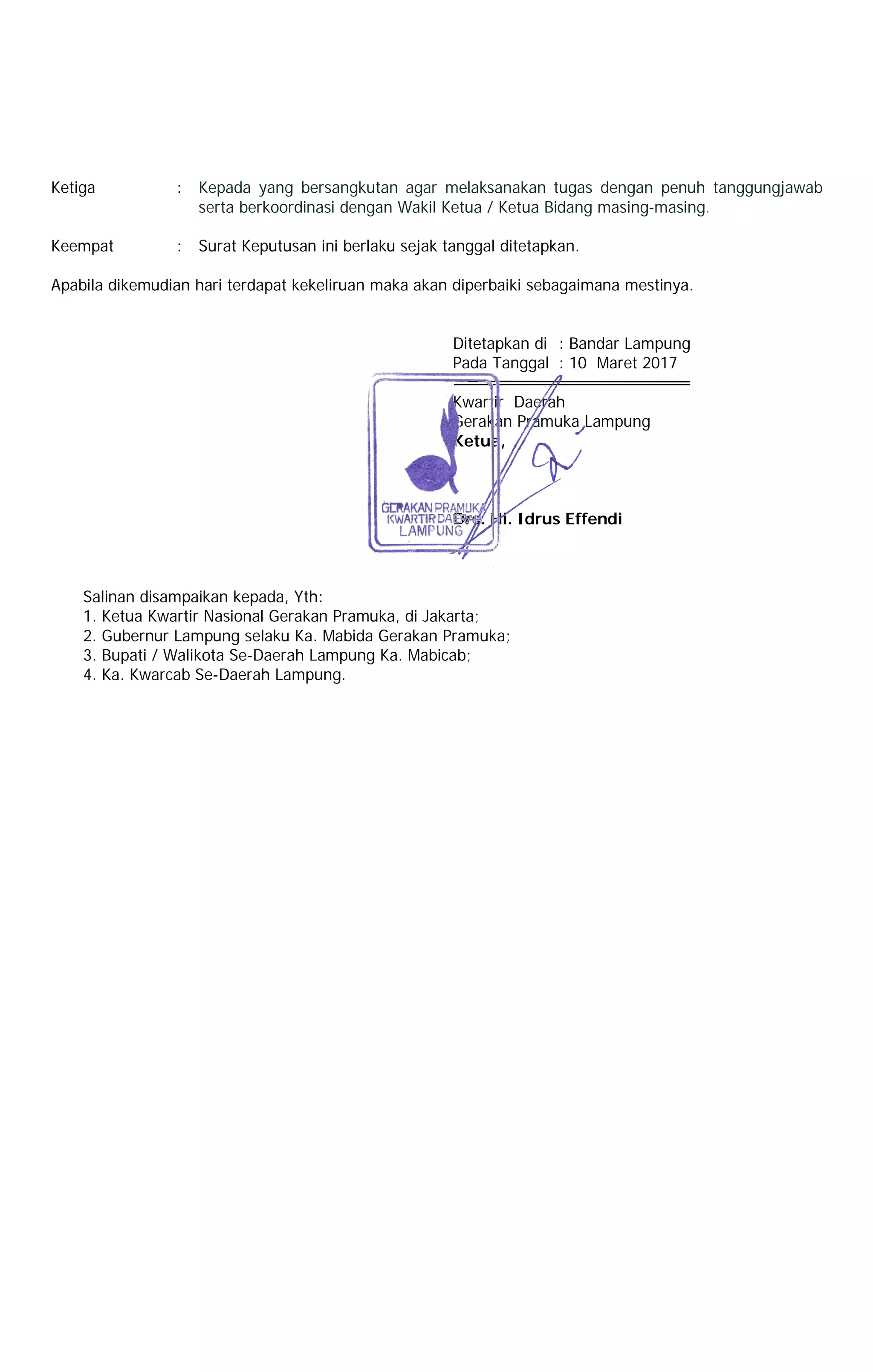 SK Ka Kwarda Lampung No. 029/2017 | PDF