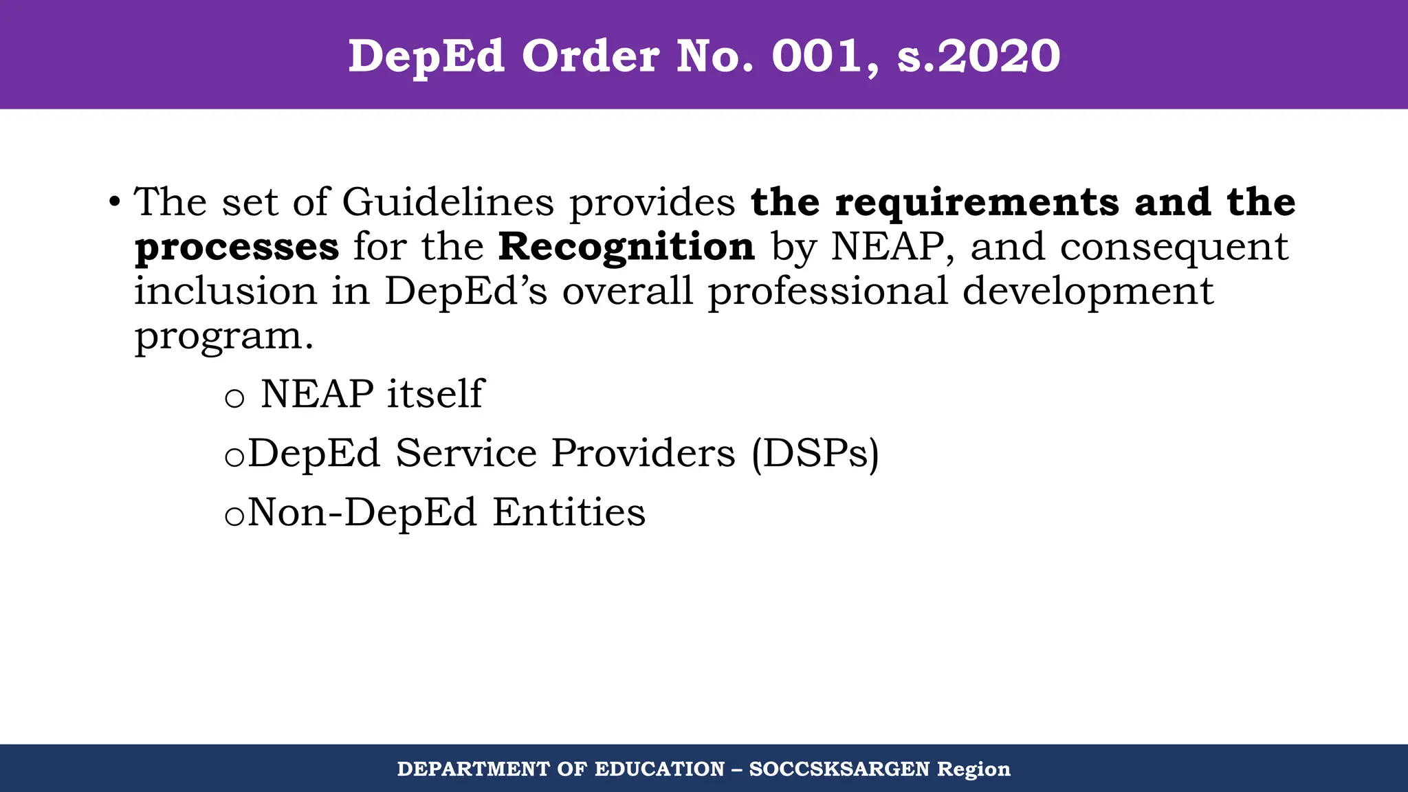 DepEd-NEAP Deped Order 001, series of 2021 | PPTX DepEd-NEAP Deped Order 001, series of 2021 | PPTX