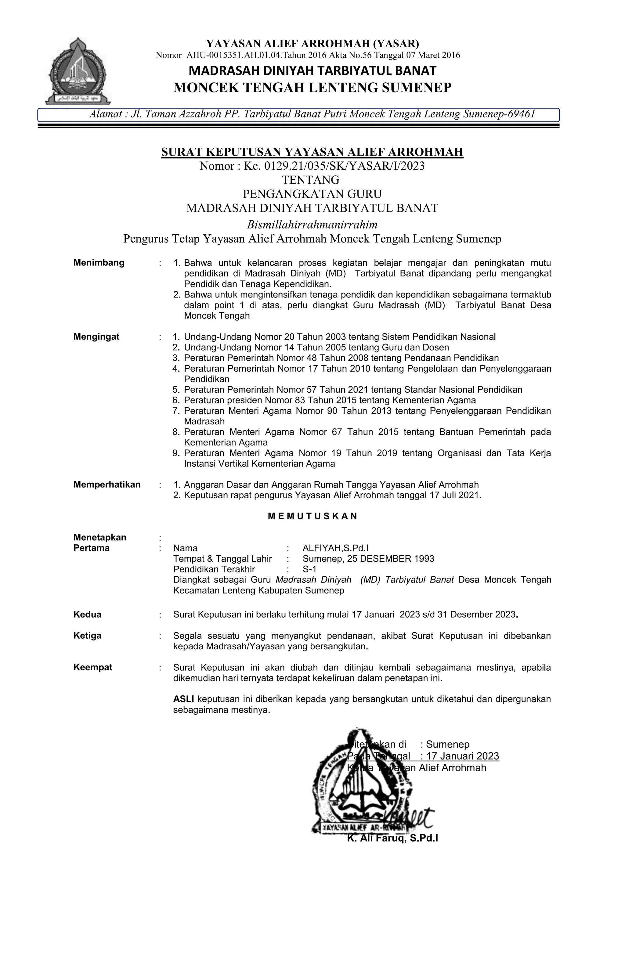 SK- MADRASAH DINIYAH- TARBIYATUL BANAT - GURU-.docx