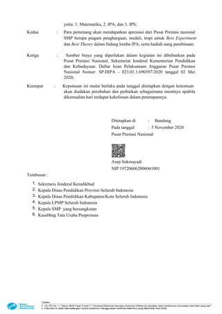 Sk pemenang-ksn-smp-tingkat-nasional-tahun-2020 | PDF