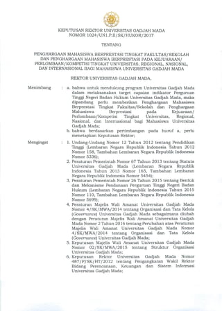 SK Rektor tentang Penghargaan Mahasiswa Berprestasi Tahun 2017 | PDF