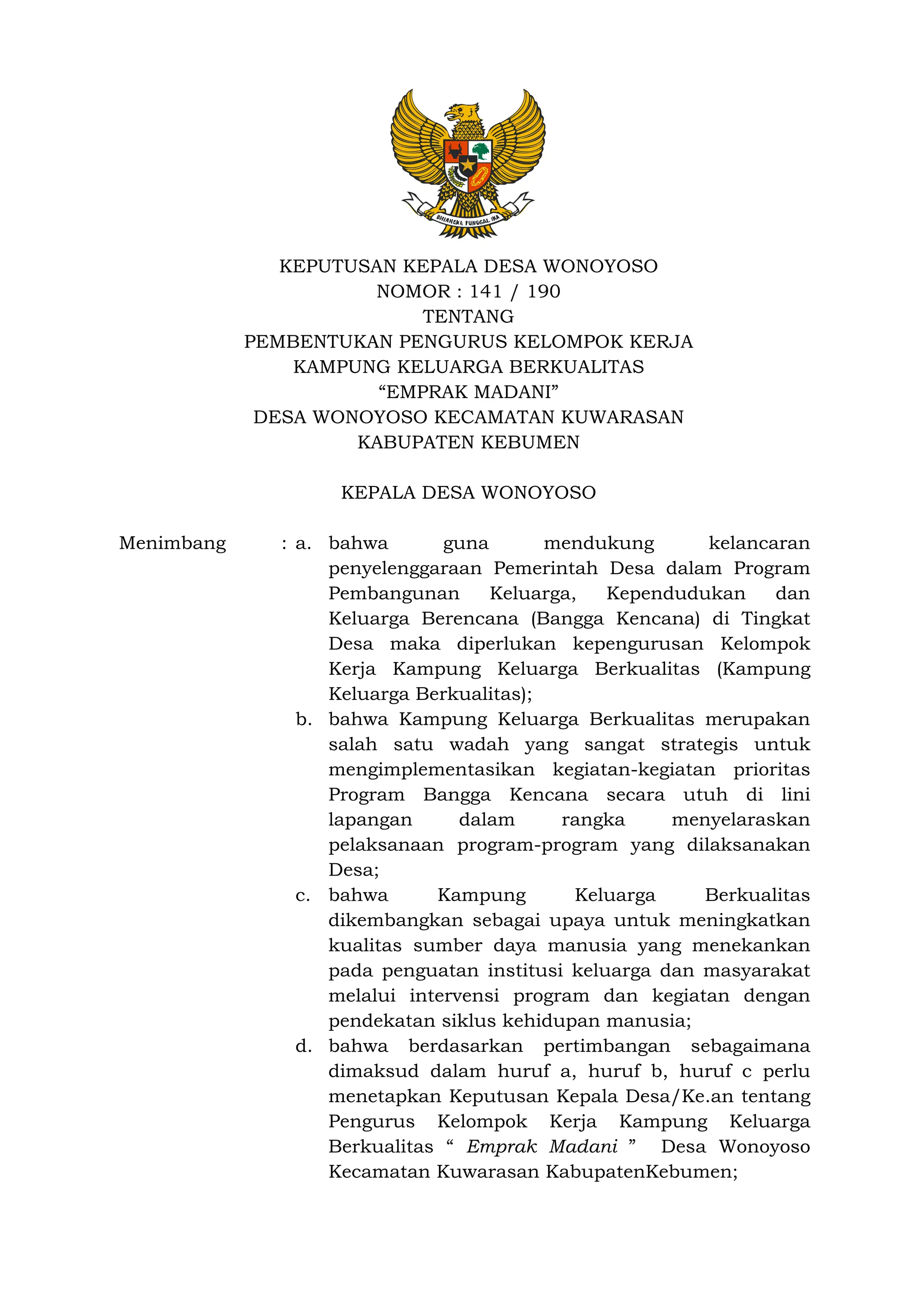 SURAT KEPUTUSAN TENTANG KAMPUNG BERKUALITAS | PDF