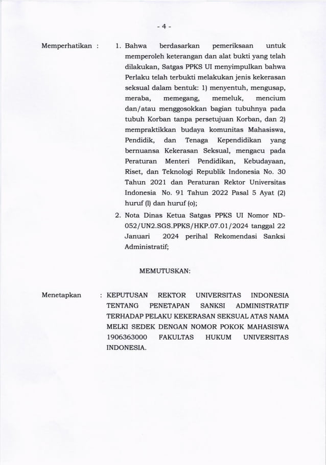 SK 2024 NO 49 Tentang Penetapan Sanksi Administratif Terhadap Pelaku Kekerasan Seksual Atas nama ...