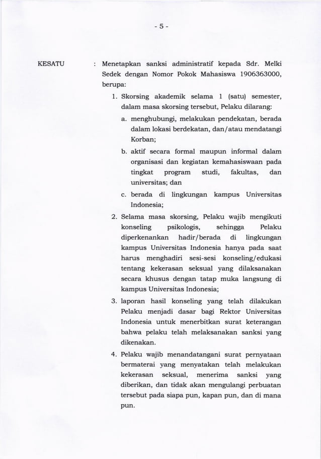 SK 2024 NO 49 Tentang Penetapan Sanksi Administratif Terhadap Pelaku Kekerasan Seksual Atas nama ...