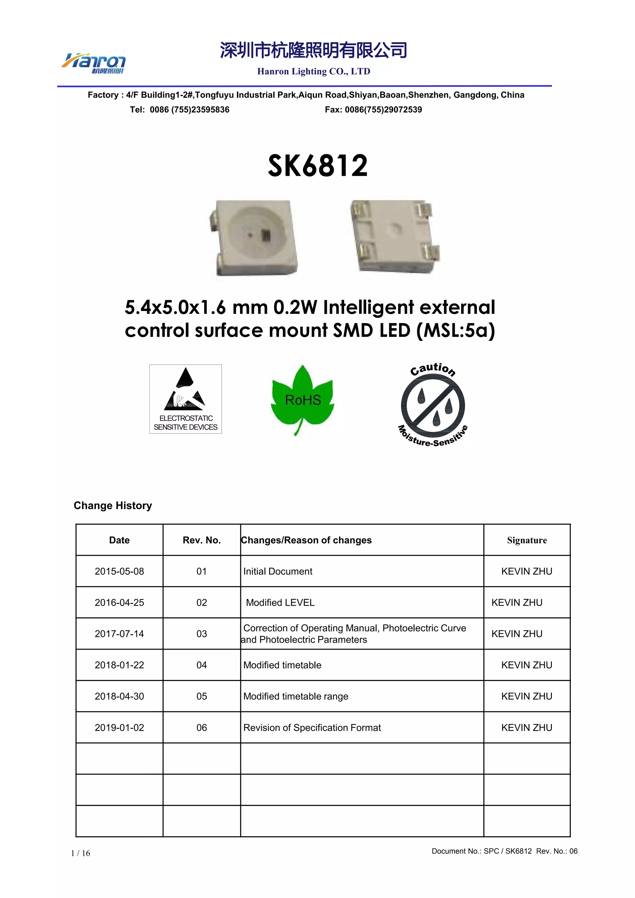 pixel SK6812 rgb led specification datasheet from hanron lighting | PDF