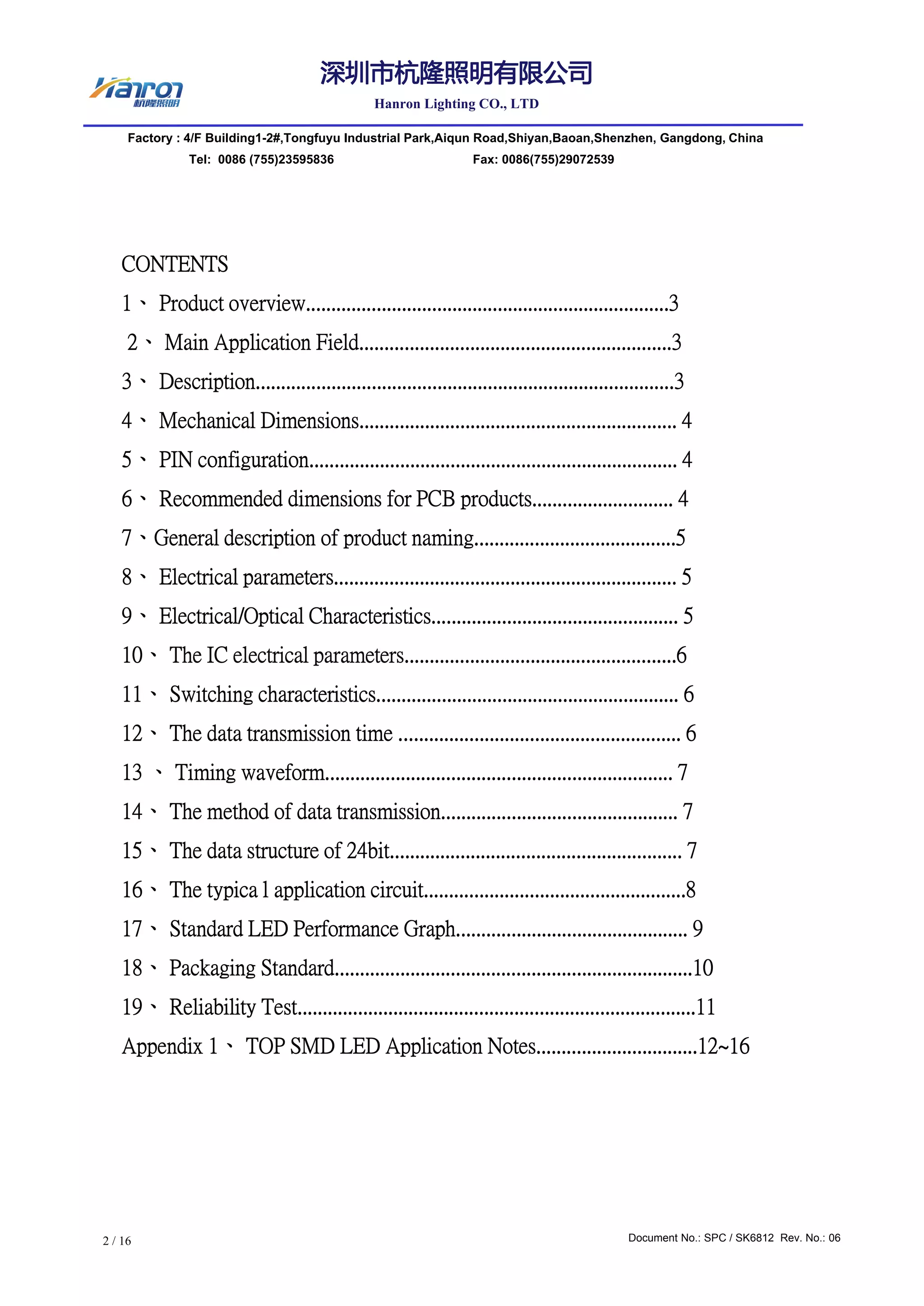 pixel SK6812 rgb led specification datasheet from hanron lighting | PDF