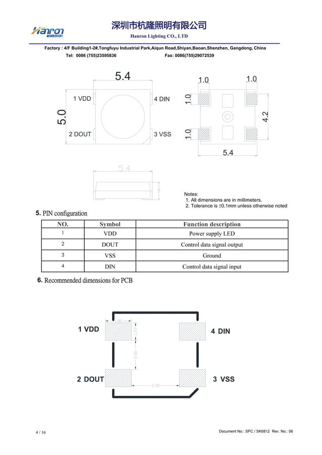pixel SK6812 rgb led specification datasheet from hanron lighting | PDF