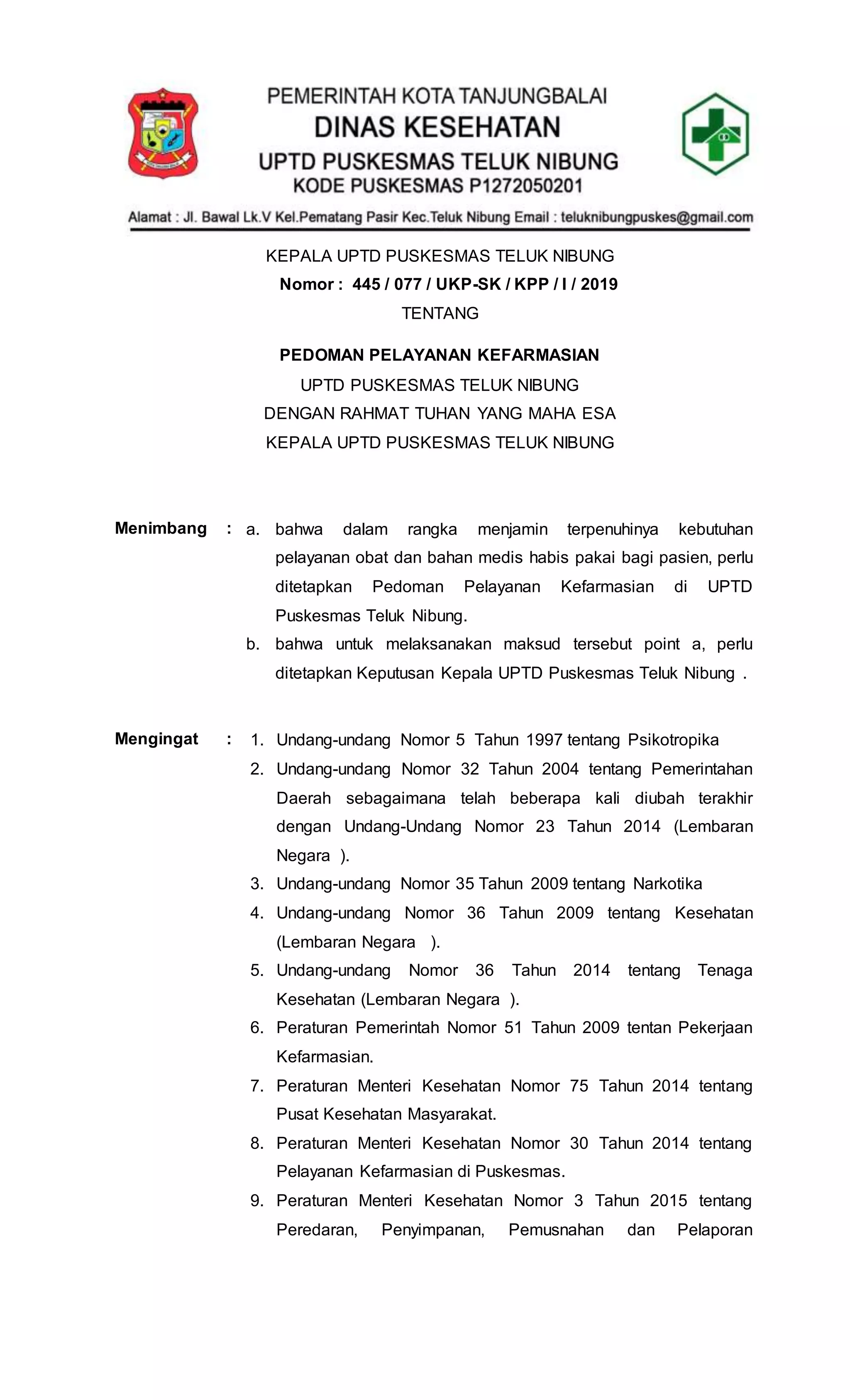 Sk 8 2 pedoman pelayanan kefarmasian | DOCX