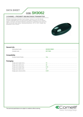 Comelit SK9062 Data Sheet | PDF