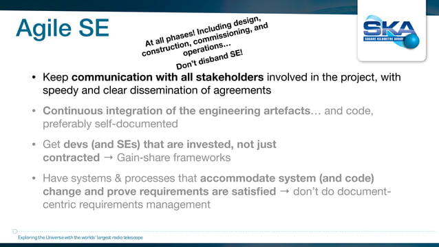 Agile Systems Engineering & Agile at SKA Scale | PPT