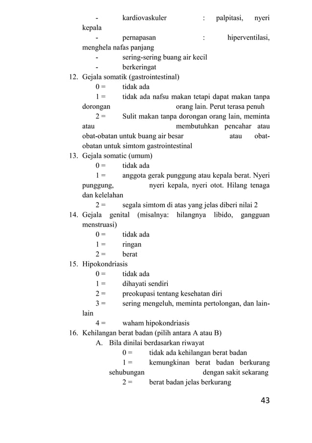Skala nilai depresi dari hamilton 1 | PDF