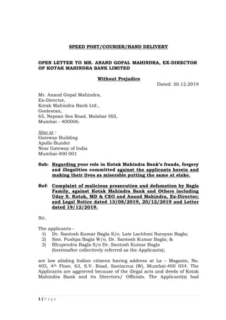 OPEN LETTER TO MR. ANAND GOPAL MAHINDRA, EX-DIRECTOR OF KOTAK MAHINDRA ...