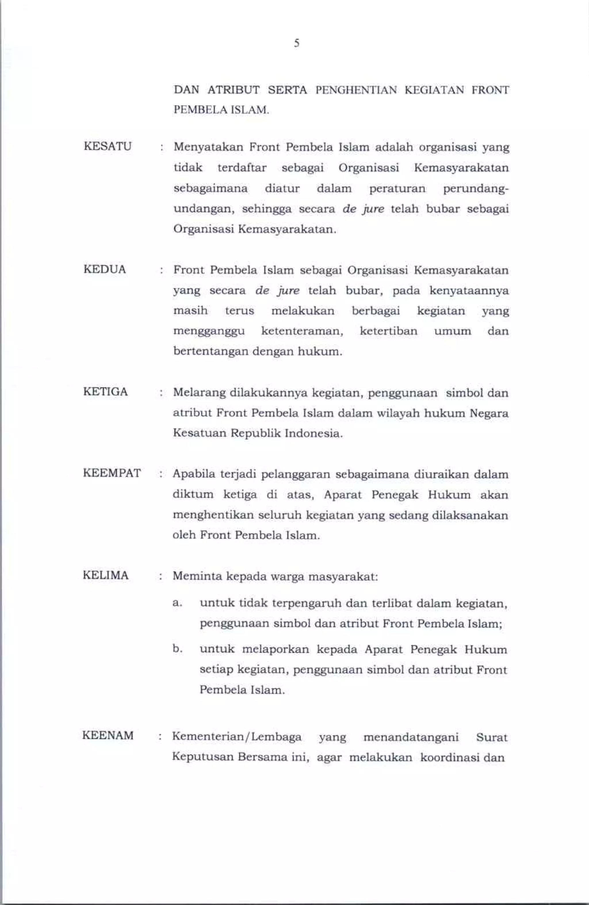 SKB soal Ormas FPI | PDF