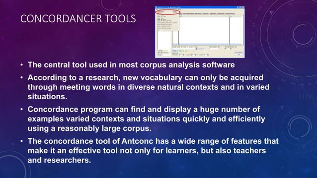 Skbp 1023 introduction to antconc | PPTX | Desktop Publishing | Computer Software and Applications