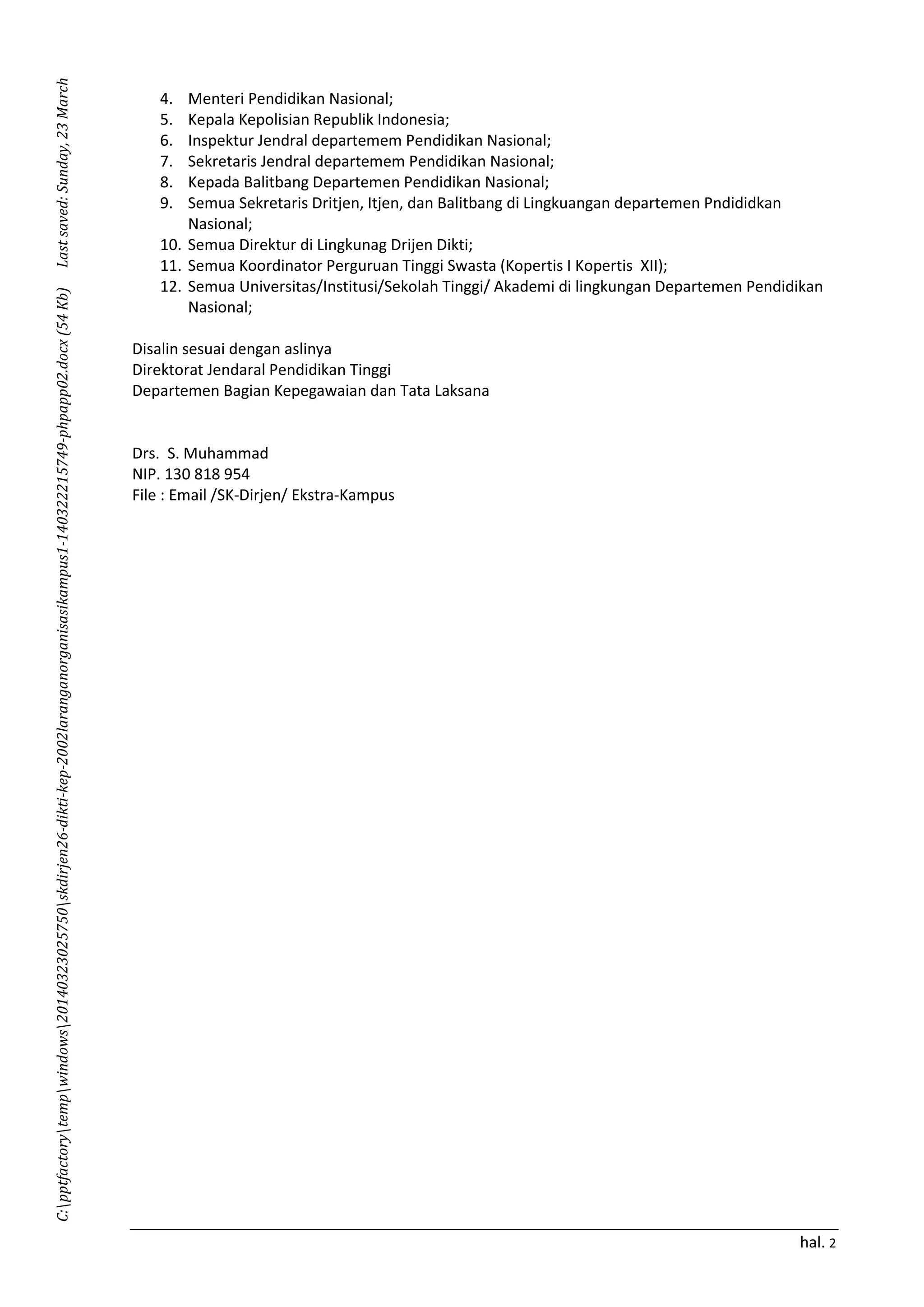 Sk dirjen26 dikti-kep-2002- larangan organisasi kampus | DOCX