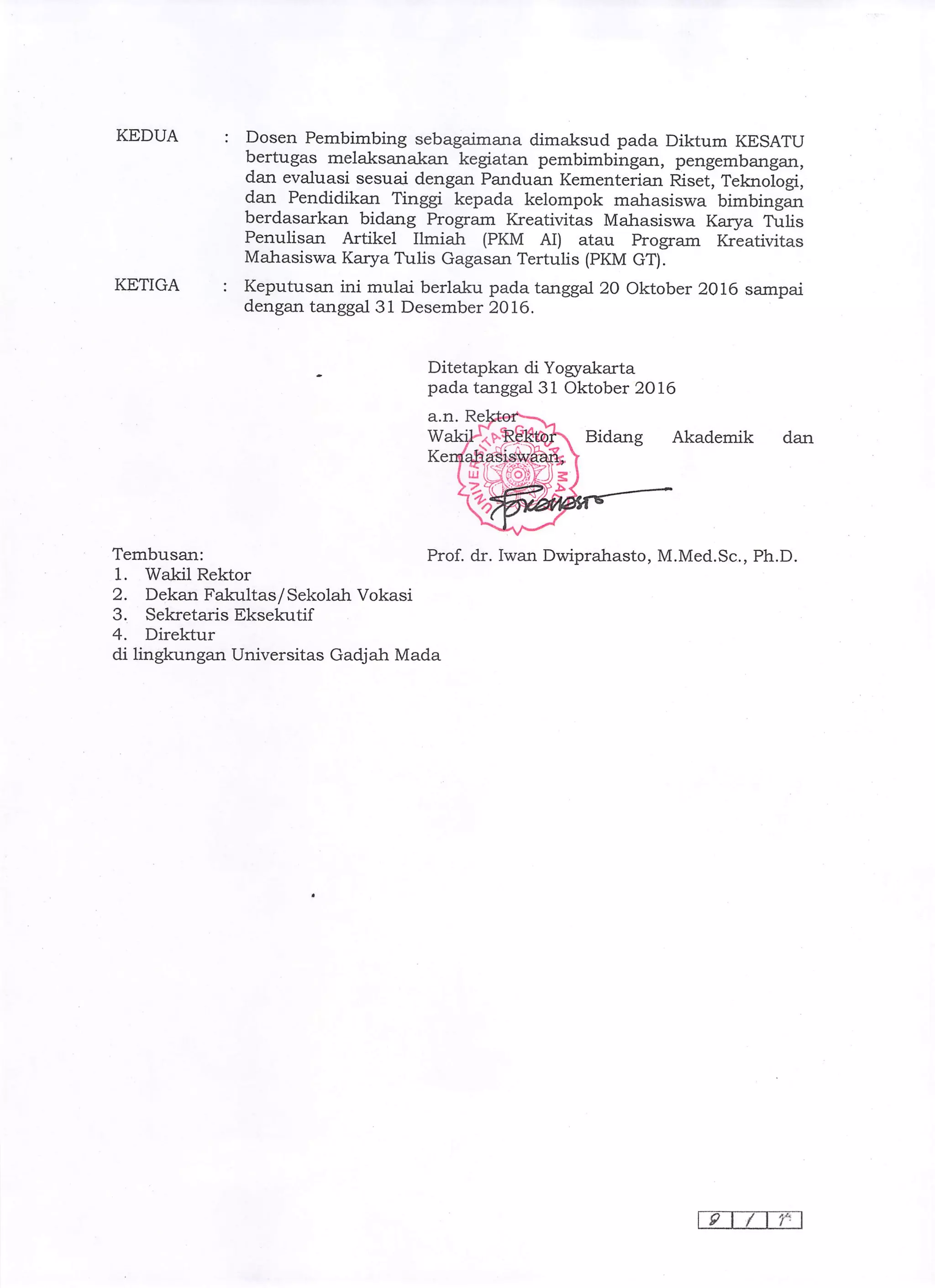 SK Dosen Pembimbing PKM-KT 2016 | PDF