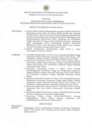 SK Dosen Pembimbing PKM-KT 2016 | PDF