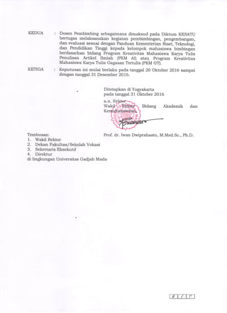 SK Dosen Pembimbing PKM-KT 2016 | PDF