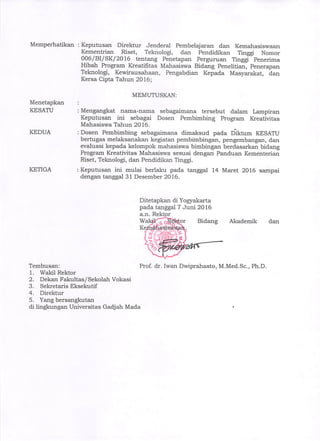 SK Dosen Pembimbing PKM 2016 | PDF