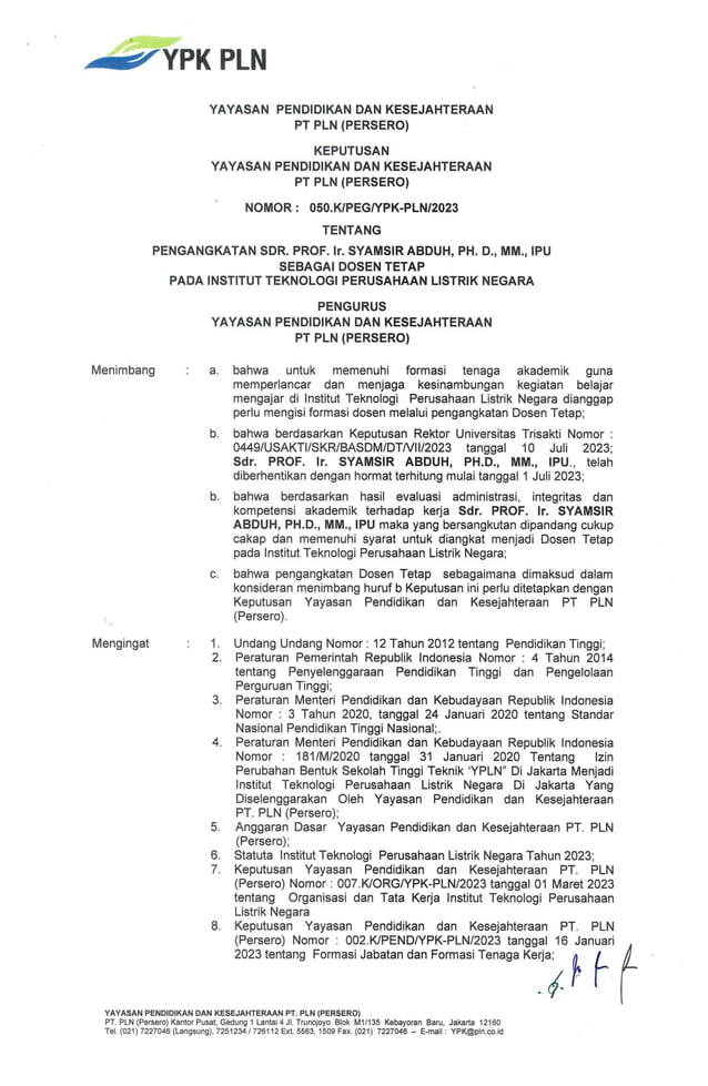 SK DOSEN TETAP INSTITUT TEKNOLOGI PLN - Syamsir Abduh.pdf