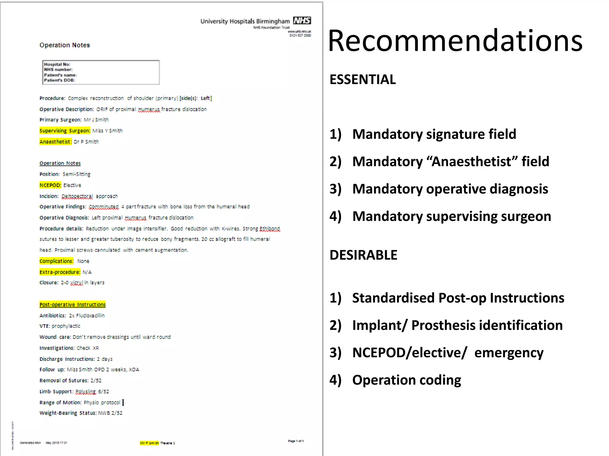 A Quality Improvement Project on Orthopaedic Operation Notes | PPT