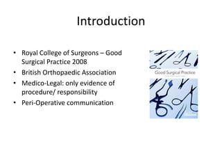 A Quality Improvement Project on Orthopaedic Operation Notes | PPTX