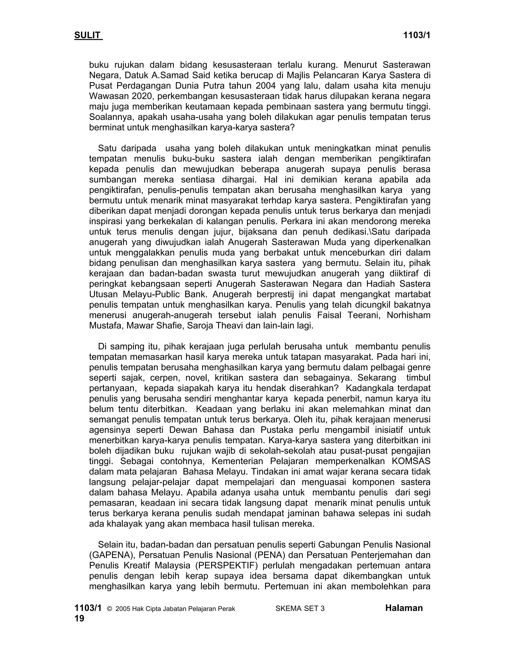 Skema Bm Kertas1 Set3 | PDF