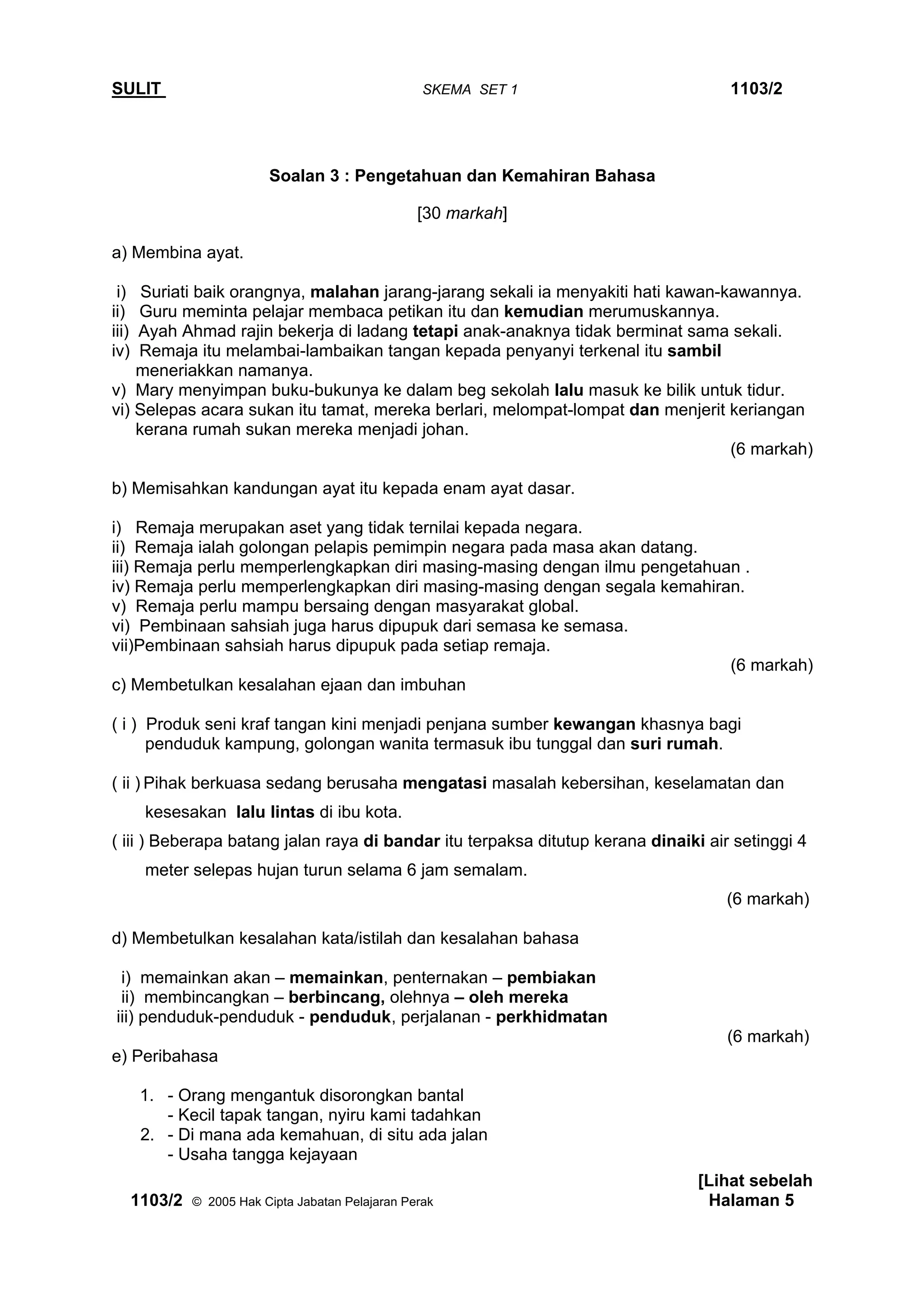 Skema Bm Kertas2 Set1 | PDF