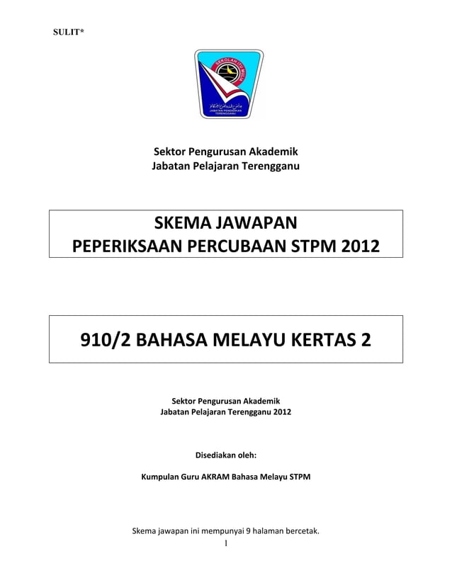 Skema bm 2 percubaan stpm 2012 | PDF