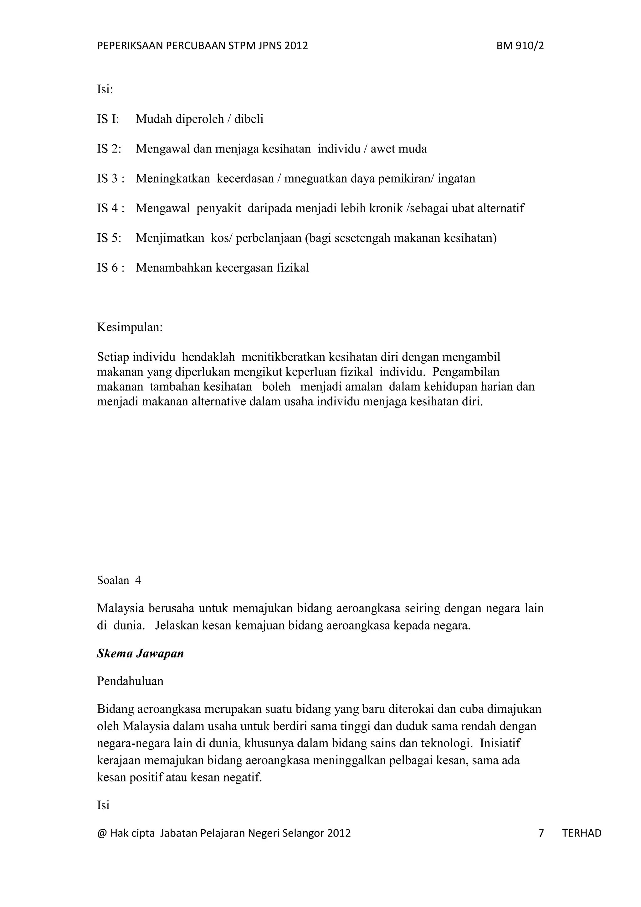 Skema bm2 stpm selangor 2012 | PDF