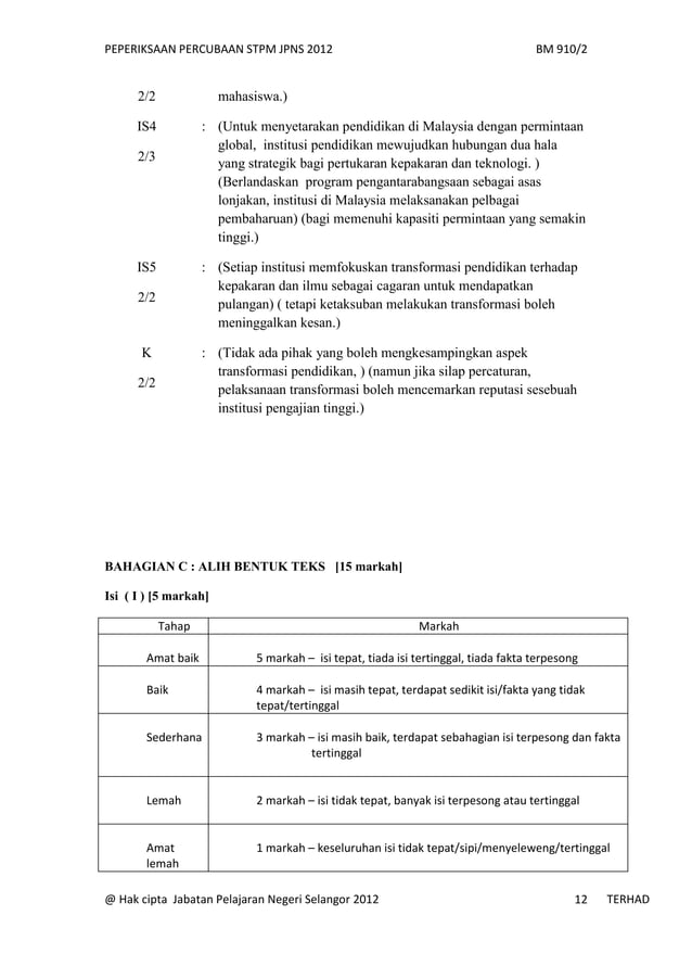 Skema bm2 stpm selangor 2012 | PDF