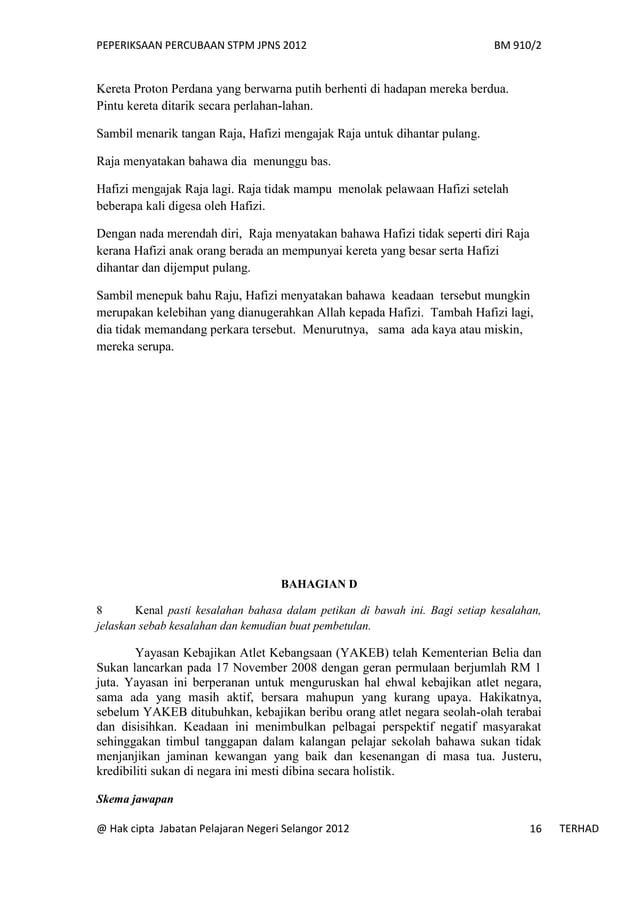 Skema bm2 stpm selangor 2012 | PDF