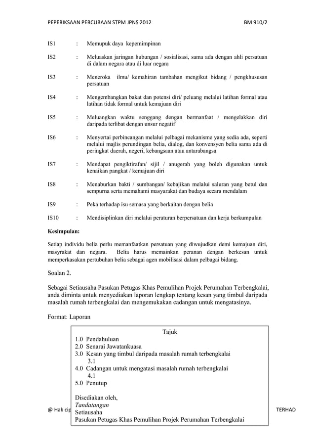 Skema bm2 stpm selangor 2012 | PDF