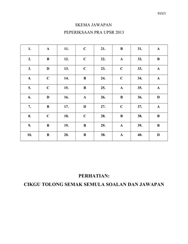 Skema jawapan pra upsr mt1-1 tampin | DOC