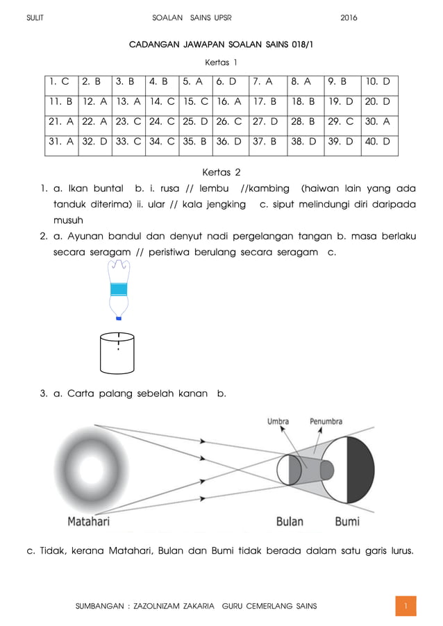 Skema jawapan sains 018 upsr 2016 update | PDF
