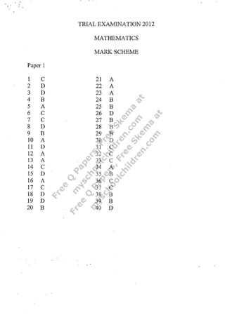 Mrsm Skema Matematik Kertas 1 2 Percubaan Spm 2012 Pdf
