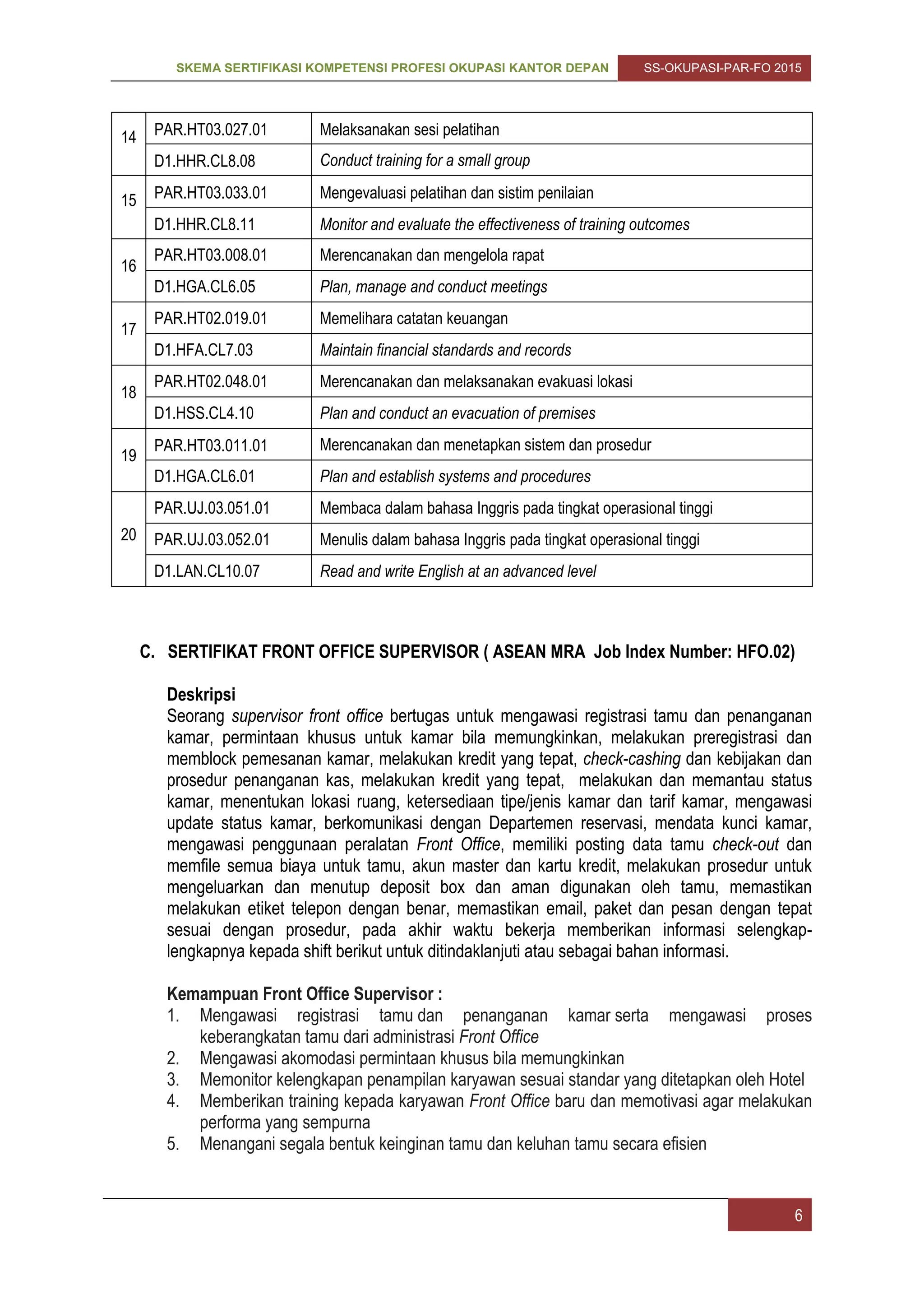 Skema okupasi front office 2015 | PDF