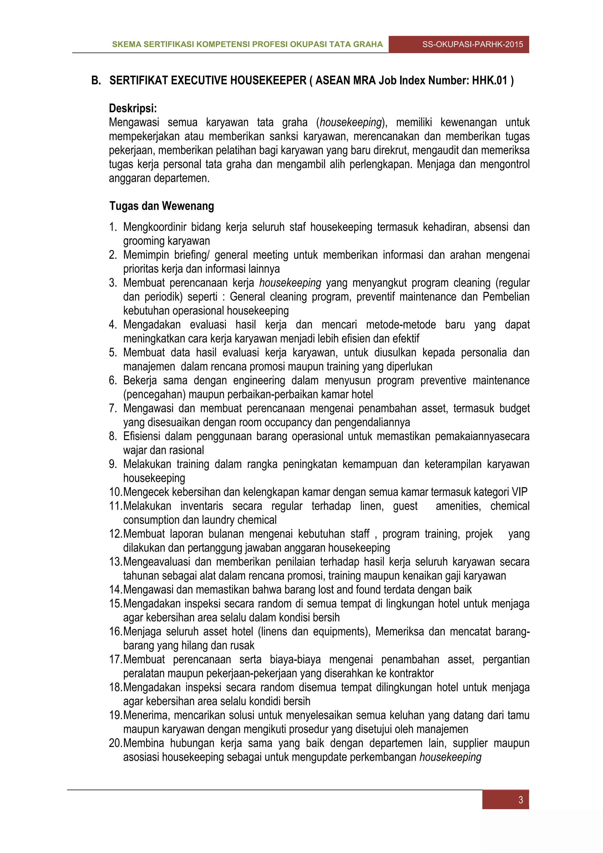 Skema okupasi housekeeping 2015 | PDF