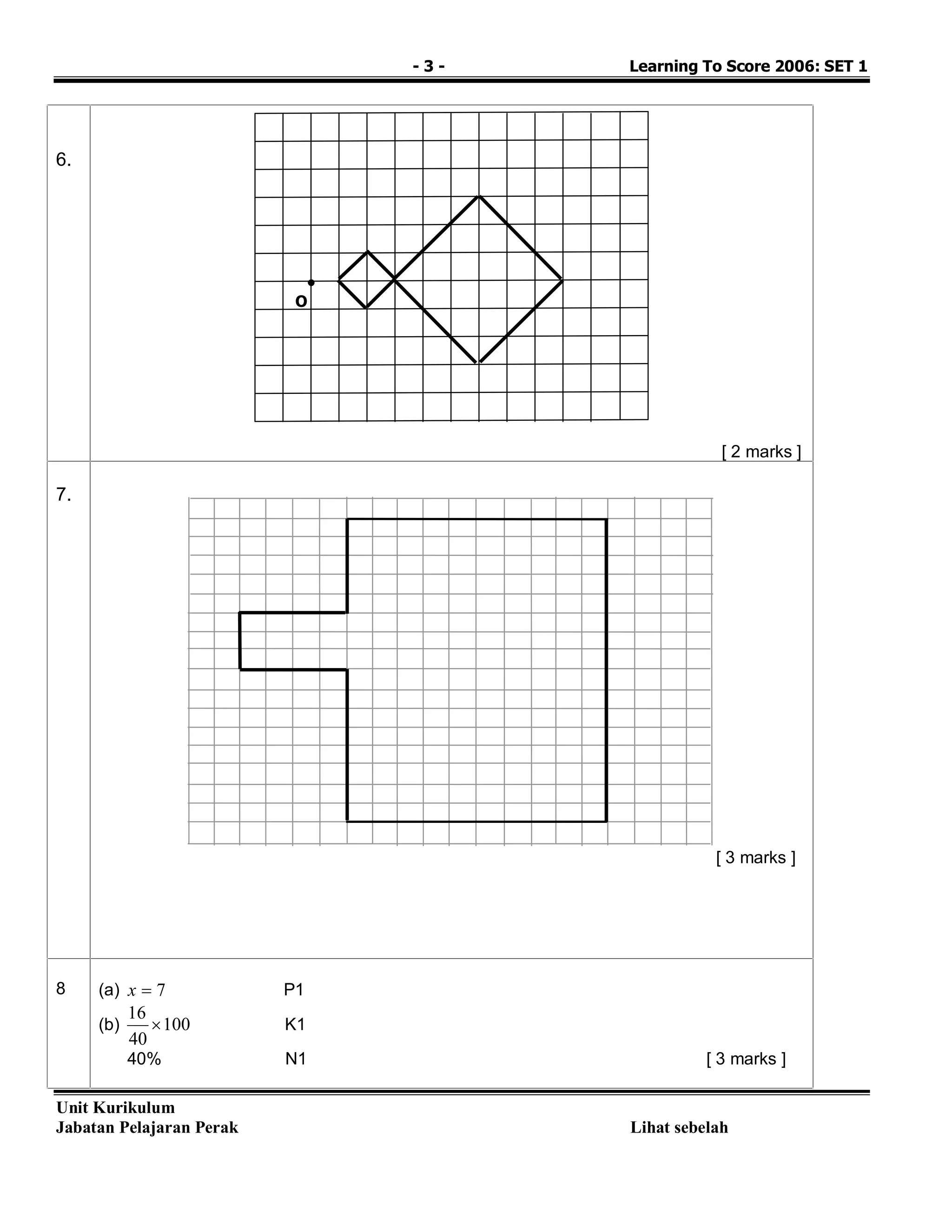 Skema pmr mat set 1 | PDF