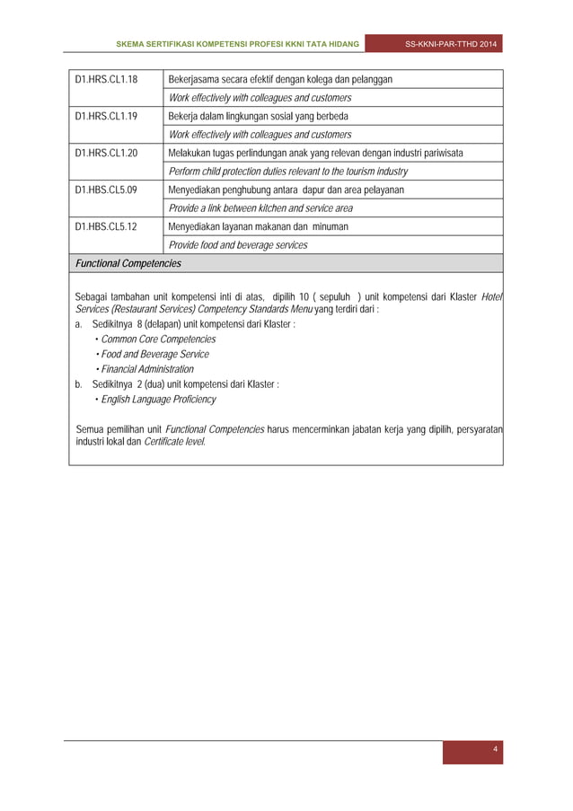 Skema sertifikasi kkni food and beverage services 2014 | PDF