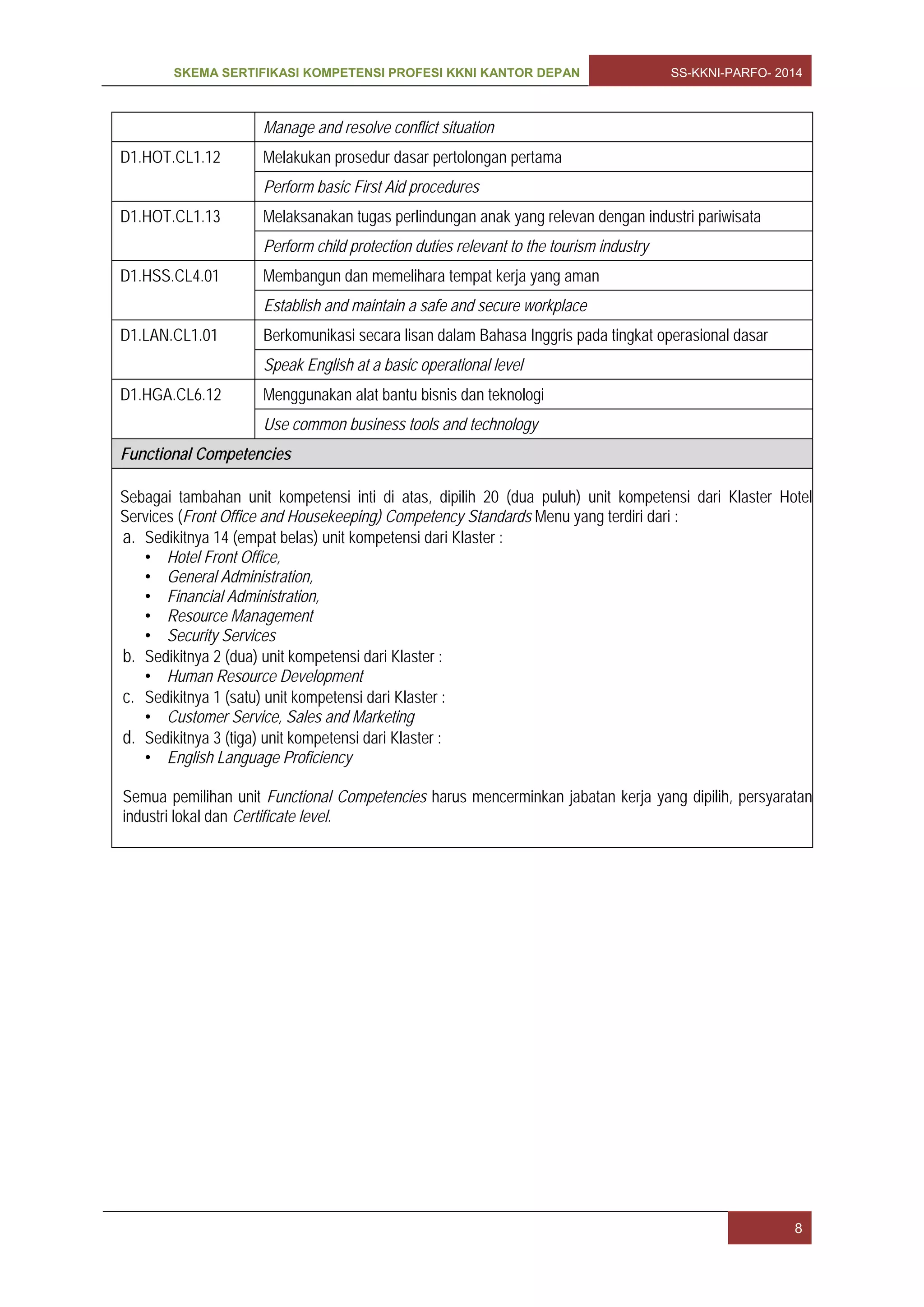 Skema sertifikasi kkni front office 2014 | PDF