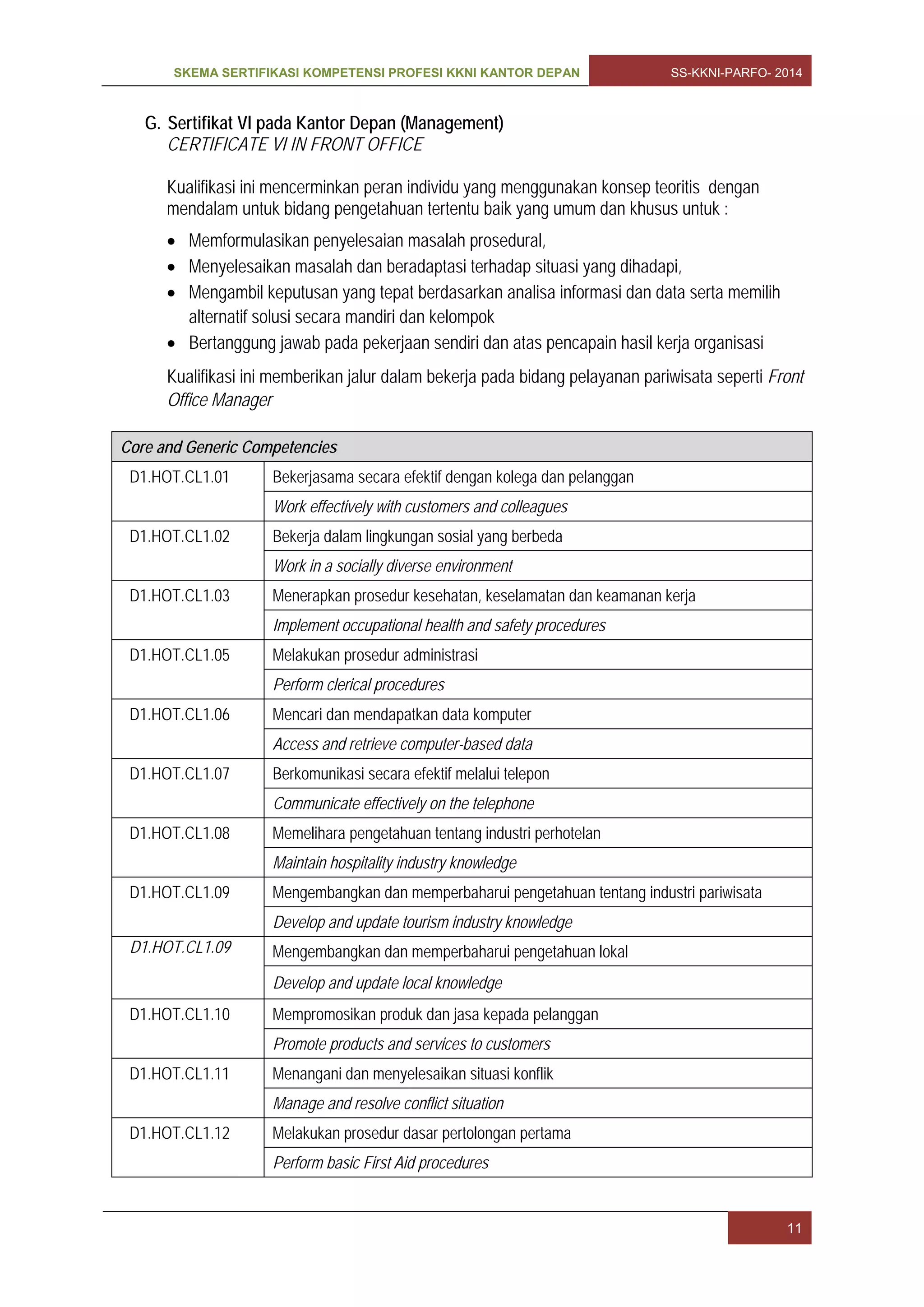 Skema sertifikasi kkni front office 2014 | PDF