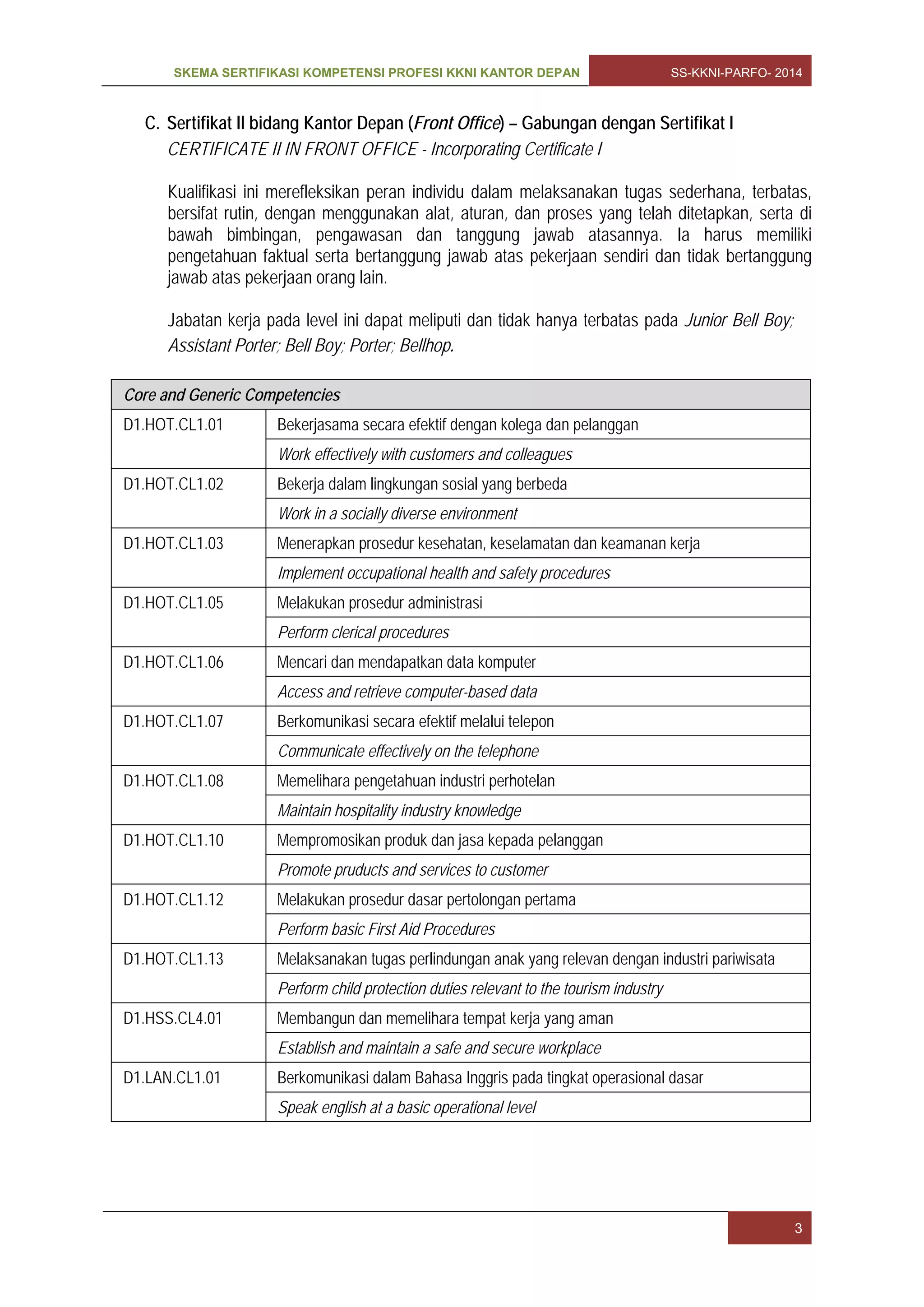 Skema sertifikasi kkni front office 2014 | PDF