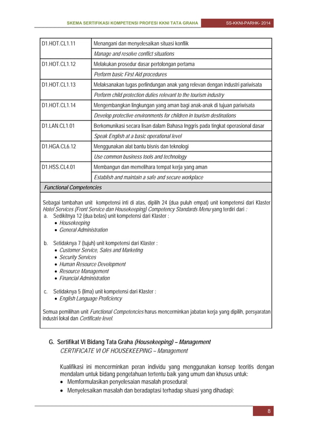 Skema sertifikasi kkni housekeeping 2014 | PDF