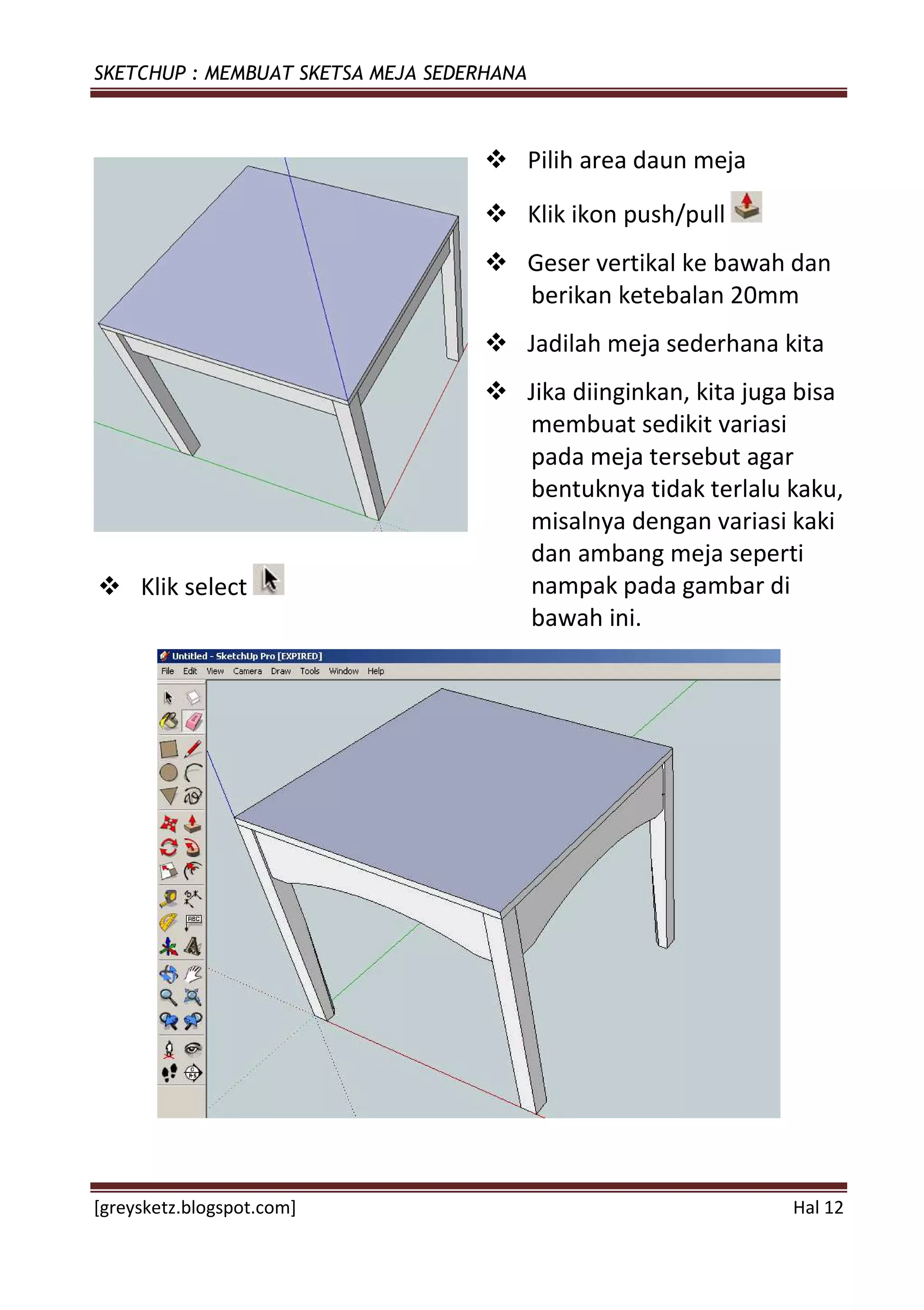 SketchUp Membuat Sketsa Meja Sederhana | PDF