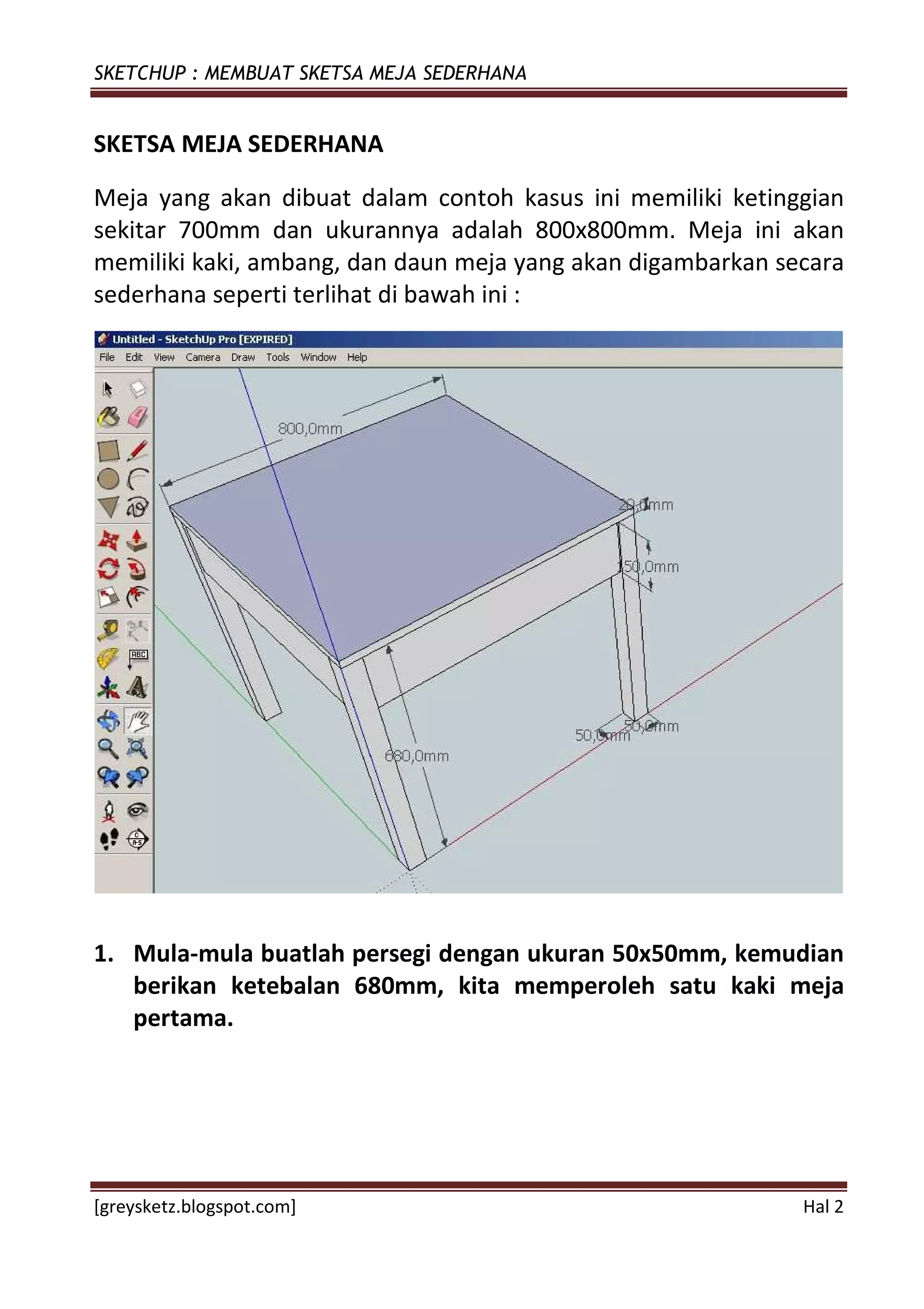 SketchUp Membuat Sketsa Meja Sederhana | PDF