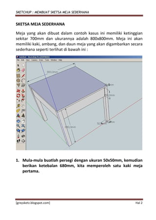 SketchUp Membuat Sketsa Meja Sederhana | PDF